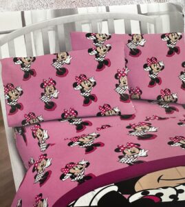 jay franco twin size sheet set 3 pieces kids set (minnie mouse), pink, black, jf14545