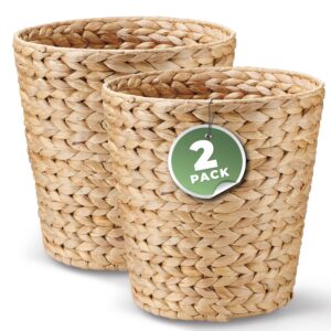 84eco 2 pack wicker trash can, wicker waste basket for bathroom, rattan trash can, wicker trash basket, basket trash can, woven trash can