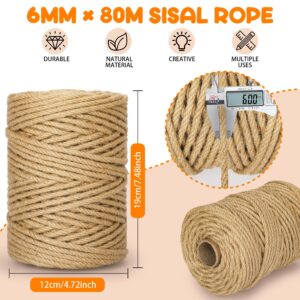 HezzLuv 262FT/80M Cat Scratching Sisal Rope, 6mm Thick Natural Jute Rope for Scratch Posts, Cat Trees, DIY Projects, Sisal Rope for Cat Scratcher with 2 Cat Mouse Toys (262ft)