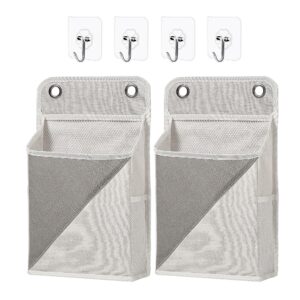 someteth 2pcs wall hanging storage organizer bag, hanging baskets with pockets for wall organizing, storage hanging bag for bedroom, dormitory, study room, bathroom (grey/white)