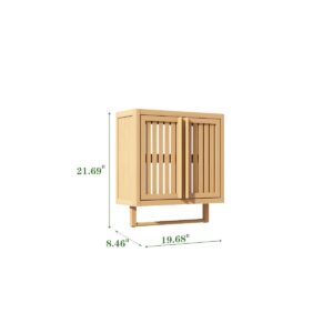 ALYIAMXL Bathroom Wall Cabinet with Towel Bar Bamboo Medicine Cabinet with Doors and Adjustable Shelf, Over The Toilet Storage Cabinet Organizer for Bathroom Living Room Kitchen