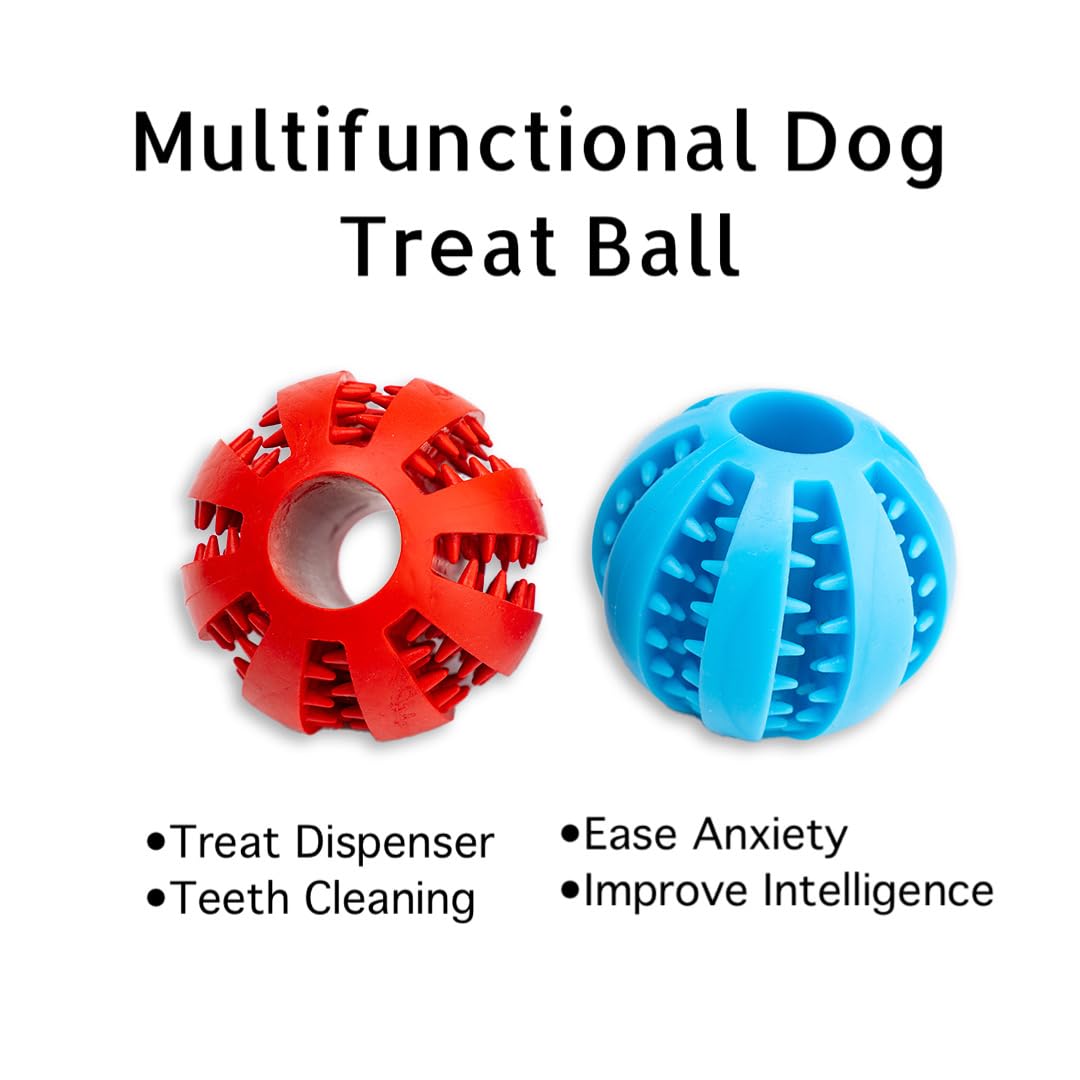 Indestructible Rubber Dog Ball- Two Pack Red and Blue - Interactive Treat Holder for Extreme Chewers - Durable Dog Toy