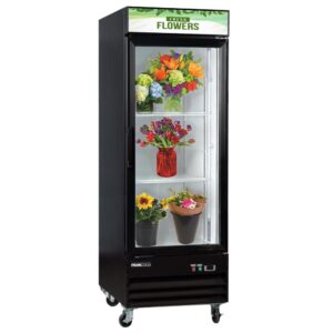 peakcold large glass door floral display cooler with led lighting; energy efficient; 23 cubic ft