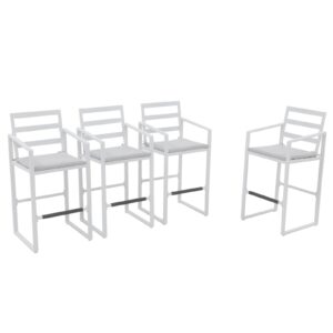 sunsitt outdoor bar stools set of 4, all-weather aluminum barstools bar height patio chairs w/cushions & footrest for backyard balcony pool lawn, white