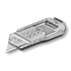 milspin magnus 2.0 aluminum edc utility knife with retractable razor and internal spare blade storage i 7 blades included i made in usa