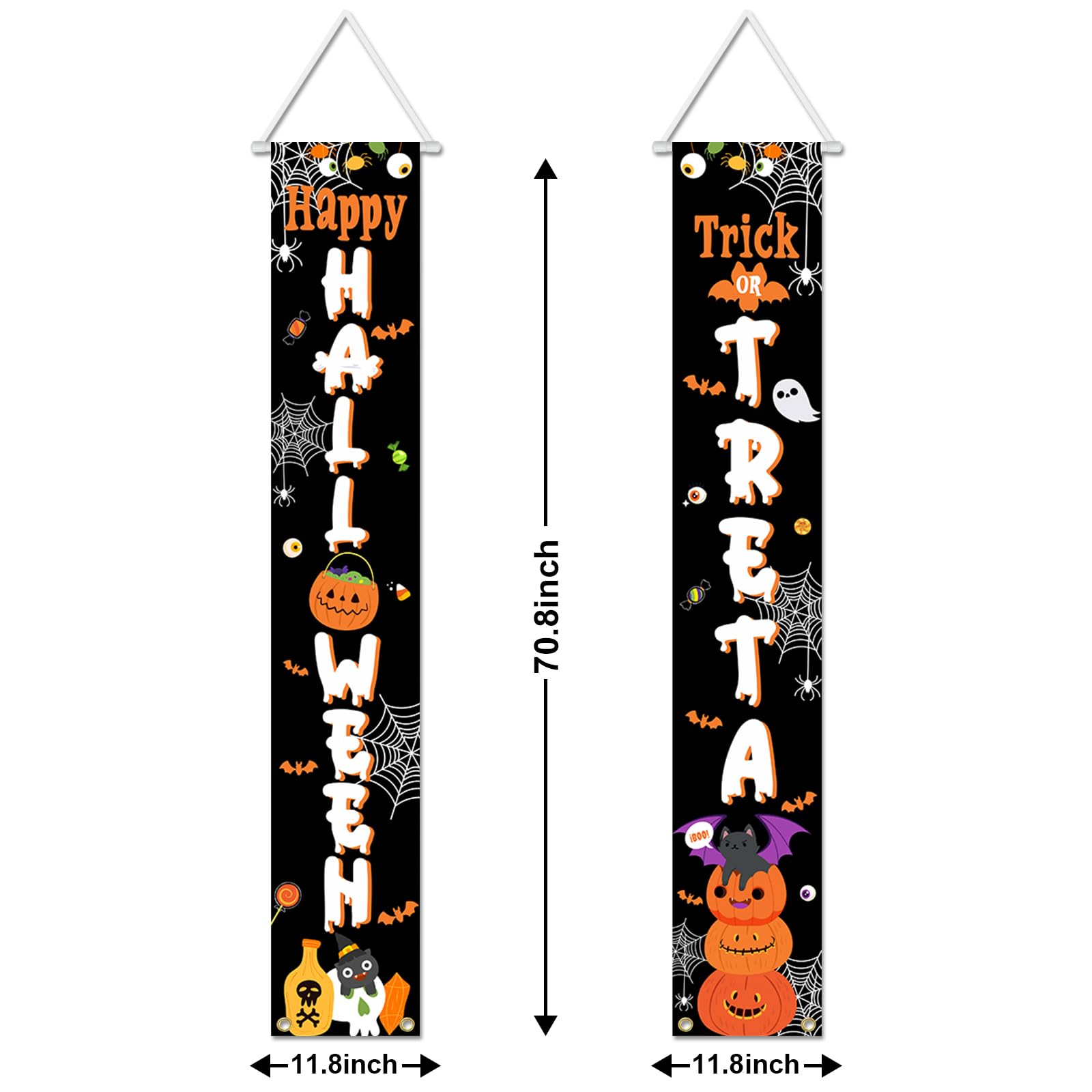 Avezano Halloween Decorations Trick or Treat Happy Halloween Porch Signs Halloween Hanging Banner Door Decorations Outside Indoor