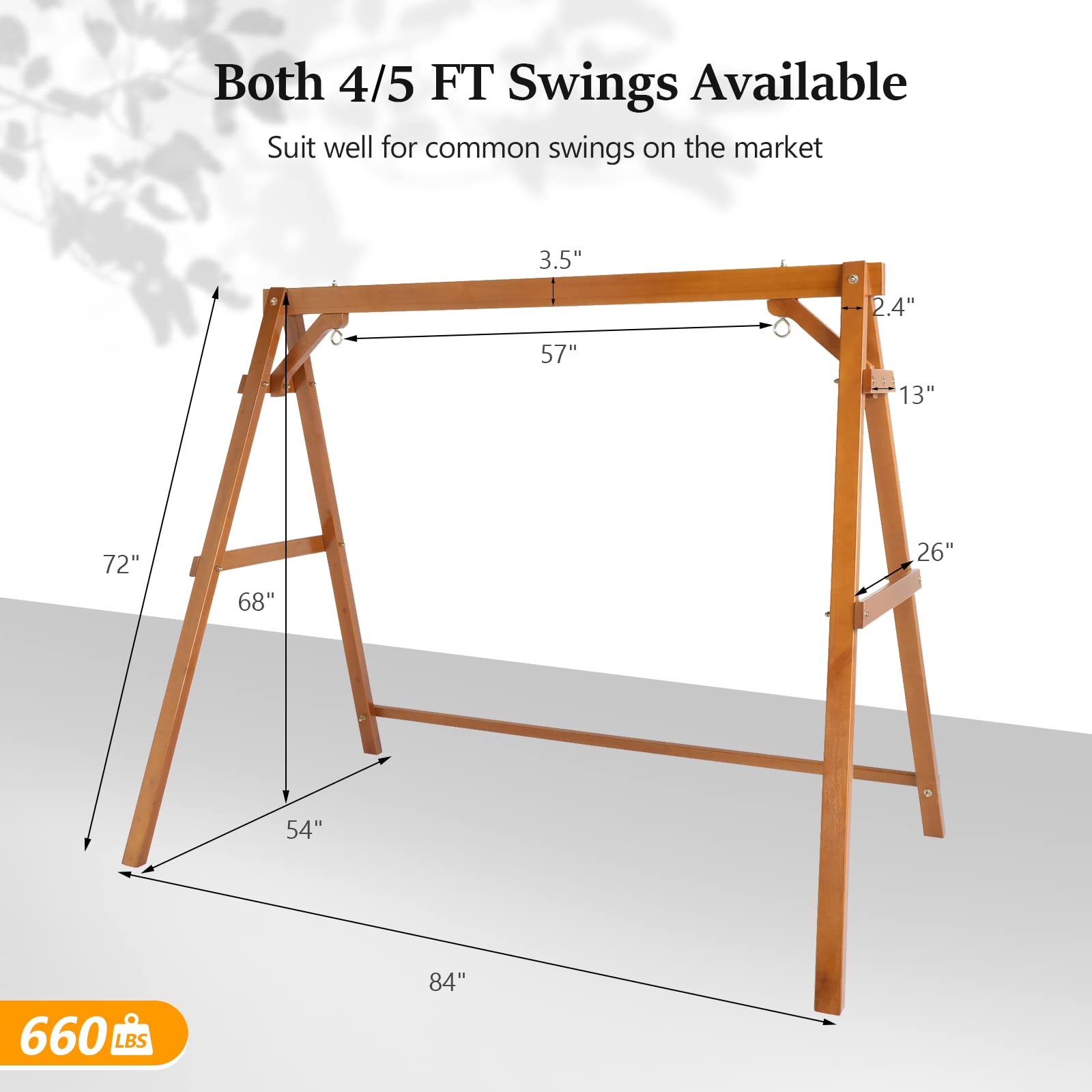 VINGLI 5 FT Outdoor Porch Swing with Frame, Heavy Duty 880 LBS Patio Hanging Swing with Stand for Backyard & Garden, Brown