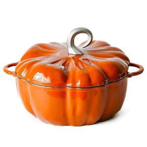 pumpkin cocotte,pumpkin dutch oven pot with lid,enamel cast iron cooking pot,non stick pumpkin pot,stew pot soup pot,serves 3-5,halloween thanksgiving decor pot gift(3.9 quart, orange)