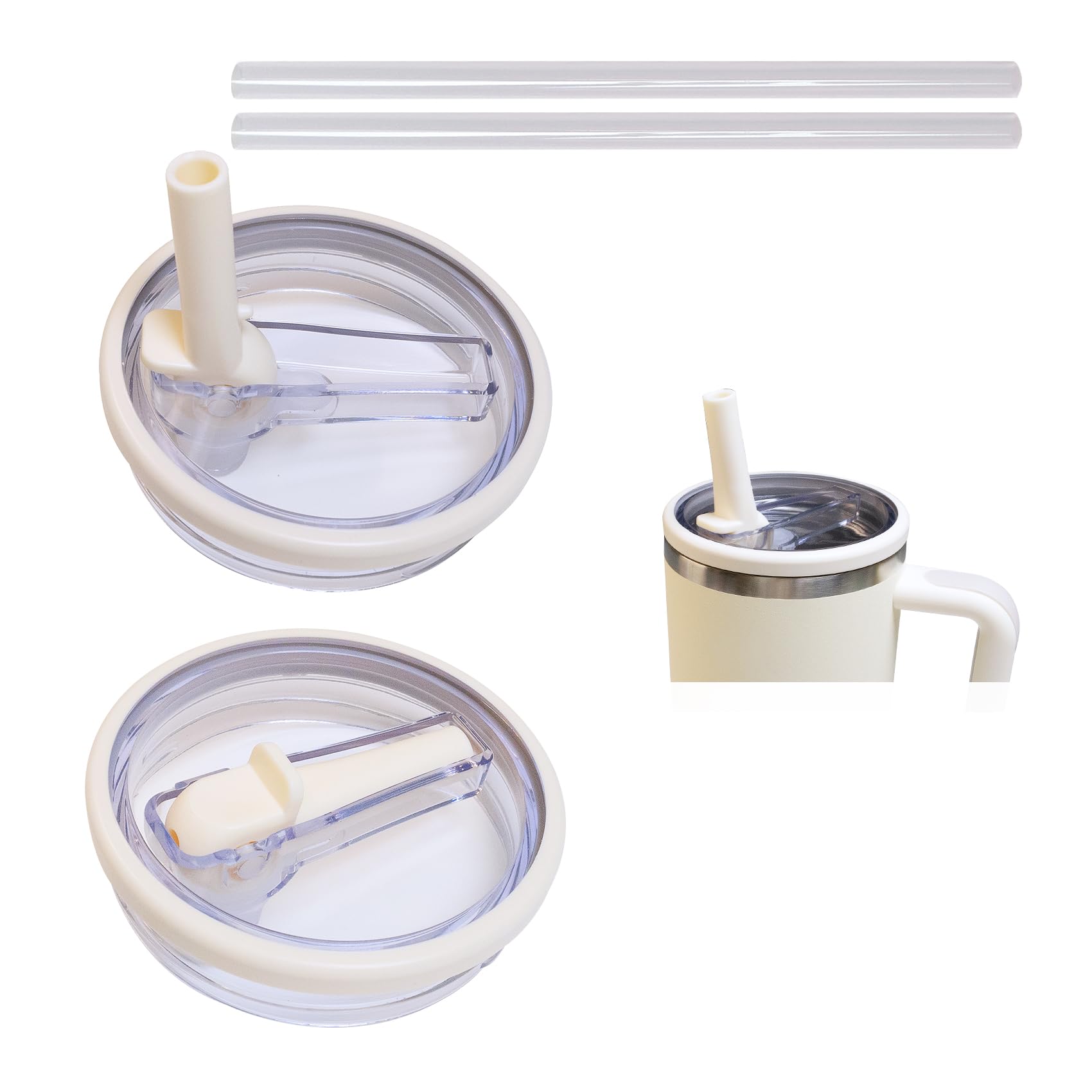 2PCS Tumbler Flip Straw Lid Replacement Fit for Stanley Quencher 40 oz, Leak-Proof, Reusable Tumbler Cover (Milky white)