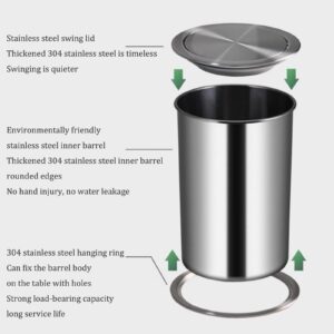 Stainless Steel Trash Can Countertop Built-in Trash Bin Balance Flap Cover, Kitchen Cabinet Embedded Trash Bin Trash Chute, Square/Round Recessed Counter Top Cover Waste Chute Wastebasket Cover