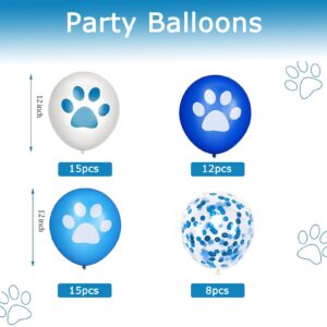 QueCemic Paw Print Balloons Set, 50pcs 12Inch Blue White Paw Print Balloons, Blue Latex Confetti Balloons for Birthday Baby Shower Wedding Graduation Pet Party Decoration