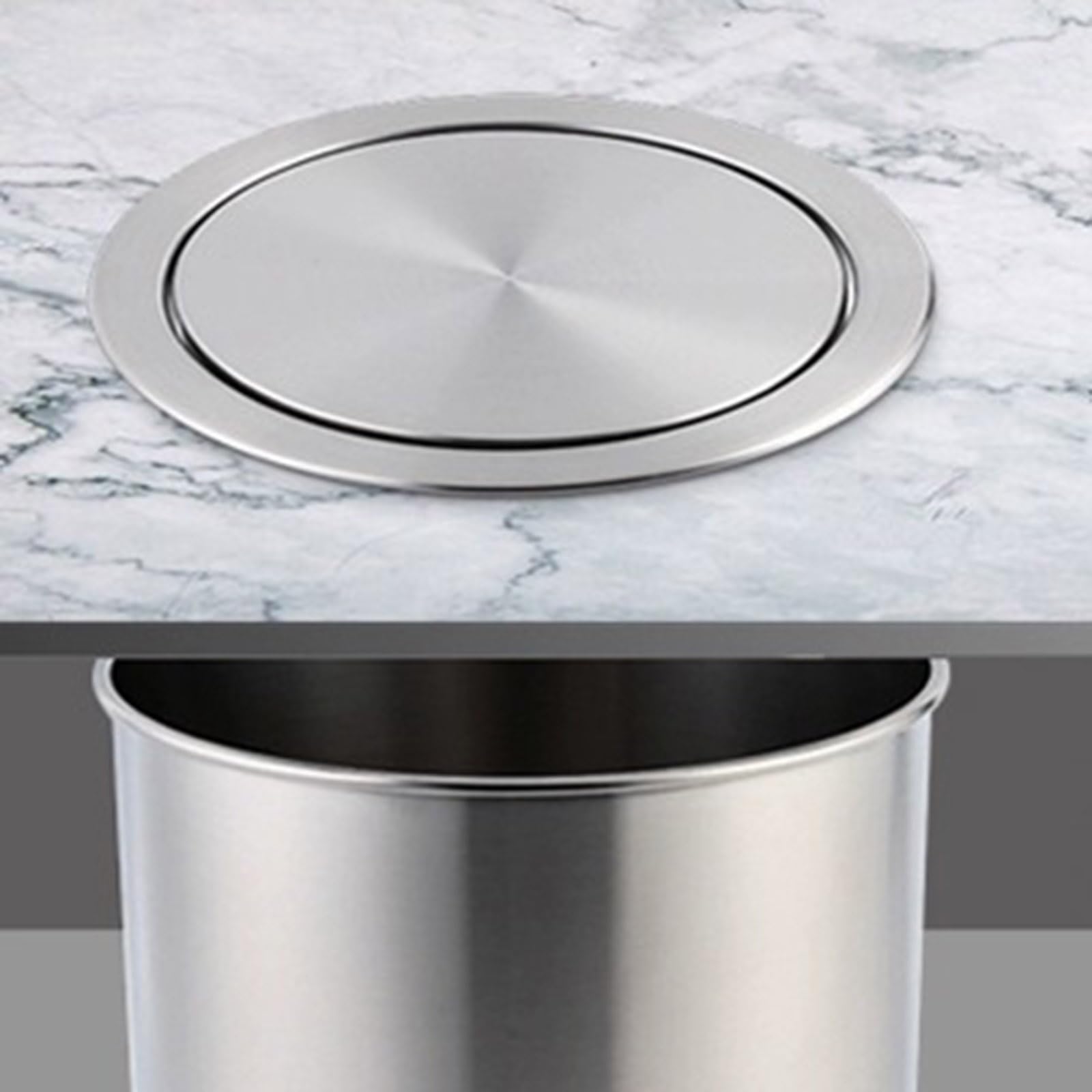 Stainless Steel Trash Can Countertop Built-in Trash Bin Balance Flap Cover, Kitchen Cabinet Embedded Trash Bin Trash Chute, Square/Round Recessed Counter Top Cover Waste Chute Wastebasket Cover