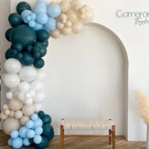 Blue White Balloons Dusty Blue White Beige Balloons 60PCS 12INCH Slate Blue Balloons for Bear Birthday Party Decorations Retro Sage Sea Pastel Blue Helium Latex Balloon for Boho Wedding Bridal Shower