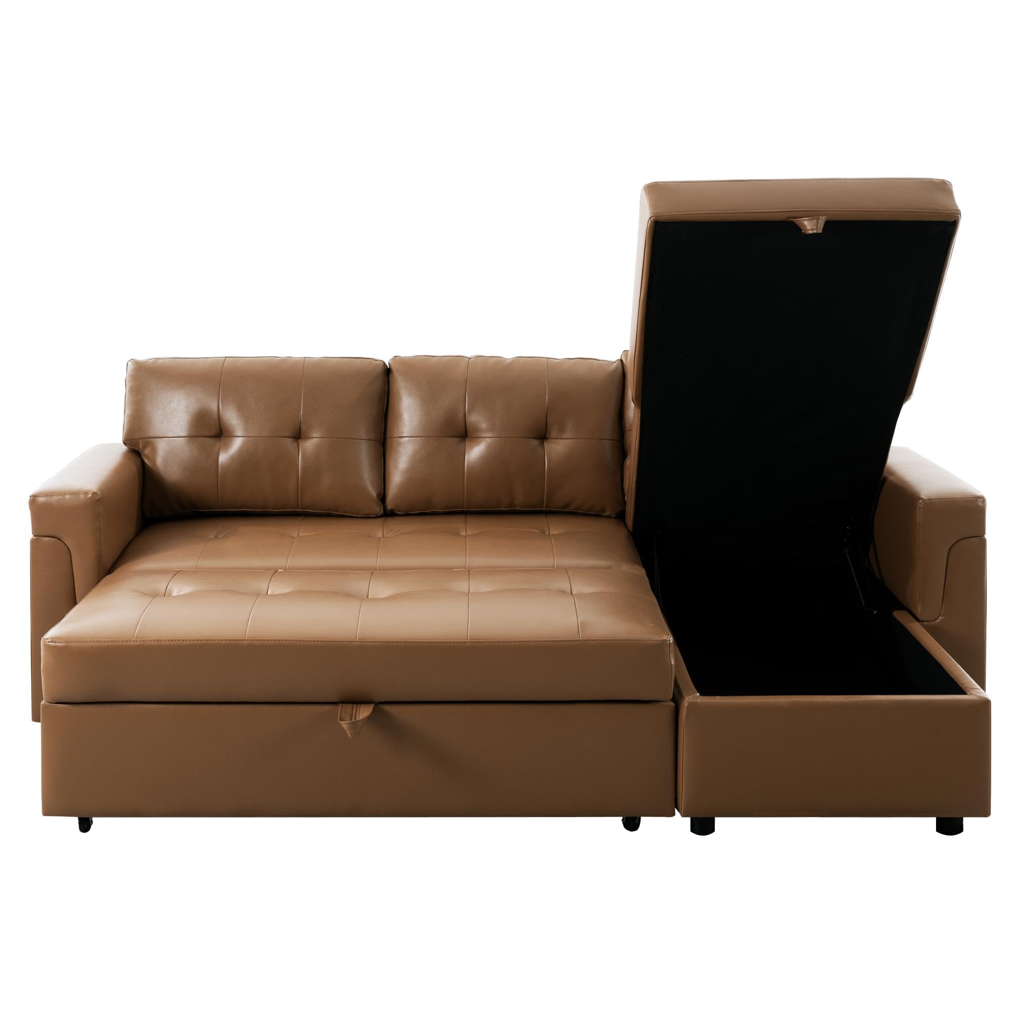 Naomi Home 85 in. Convertible Sofa with Storage, Reversible L Shape Sofa Couch with Chaise, Comfy Sectional Couches for Living Room, Mocha - Air Leather