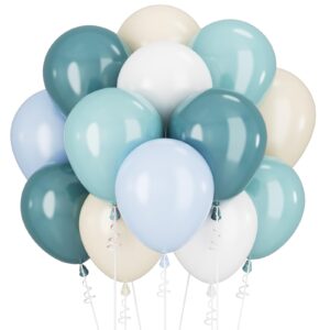 blue white balloons dusty blue white beige balloons 60pcs 12inch slate blue balloons for bear birthday party decorations retro sage sea pastel blue helium latex balloon for boho wedding bridal shower