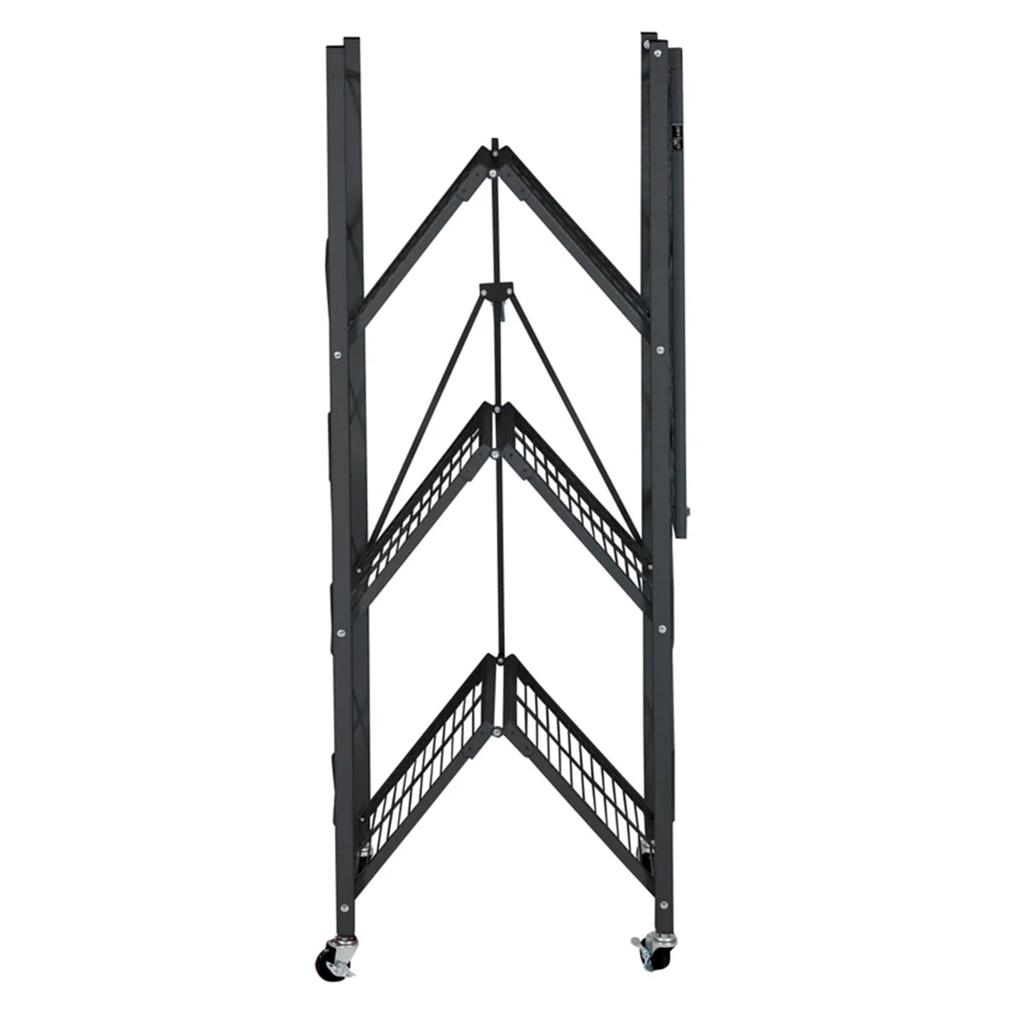 Origami 4 Tier Folding Storage Powder Coated Steel Garage Shelving Unit Indoor Home Portable Organizer Rack with Wheels, Set of 2, Black