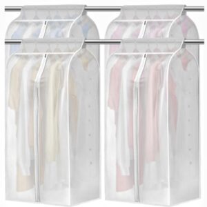 tlence 4 pack hanging garment bags, 43" 35" long large closet clothes protector with zipper, plastic jackets storage rack cover for shirt suits coat dress, bottom enclosed (rack not included)