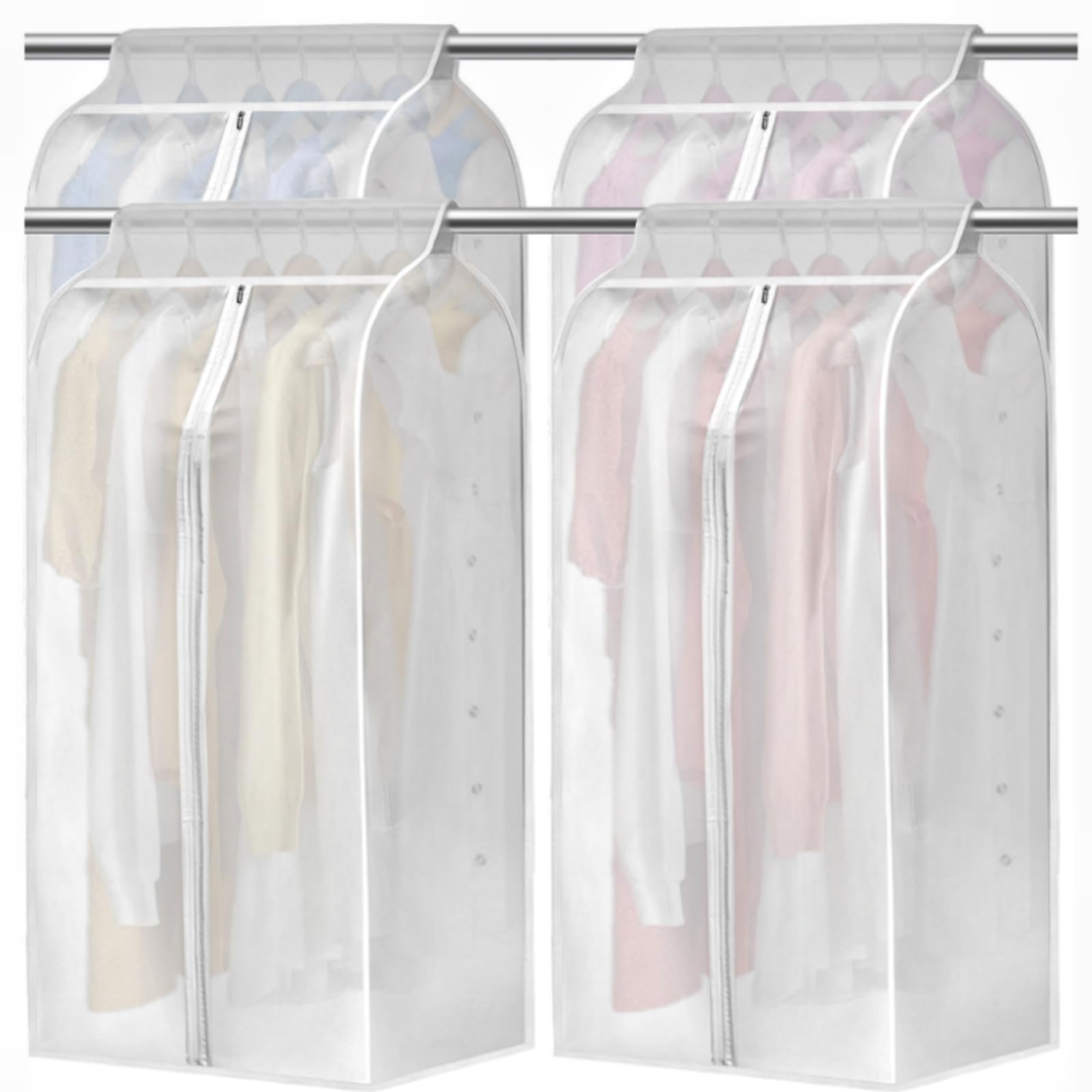 Tlence 4 Pack Hanging Garment Bags, 43" 35" Long Large Closet Clothes Protector with Zipper, Plastic Jackets Storage Rack Cover for Shirt Suits Coat Dress, Bottom Enclosed (Rack not included)