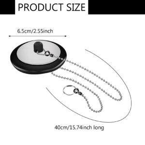 Kilyowa 2 PCS Rubber Sink Stopper Drain Cover, 43mm Universal Tub Stopper with Long Metal Ball Chain and Hanging Loop, Bathroom Kitchen Drain Stopper, Black