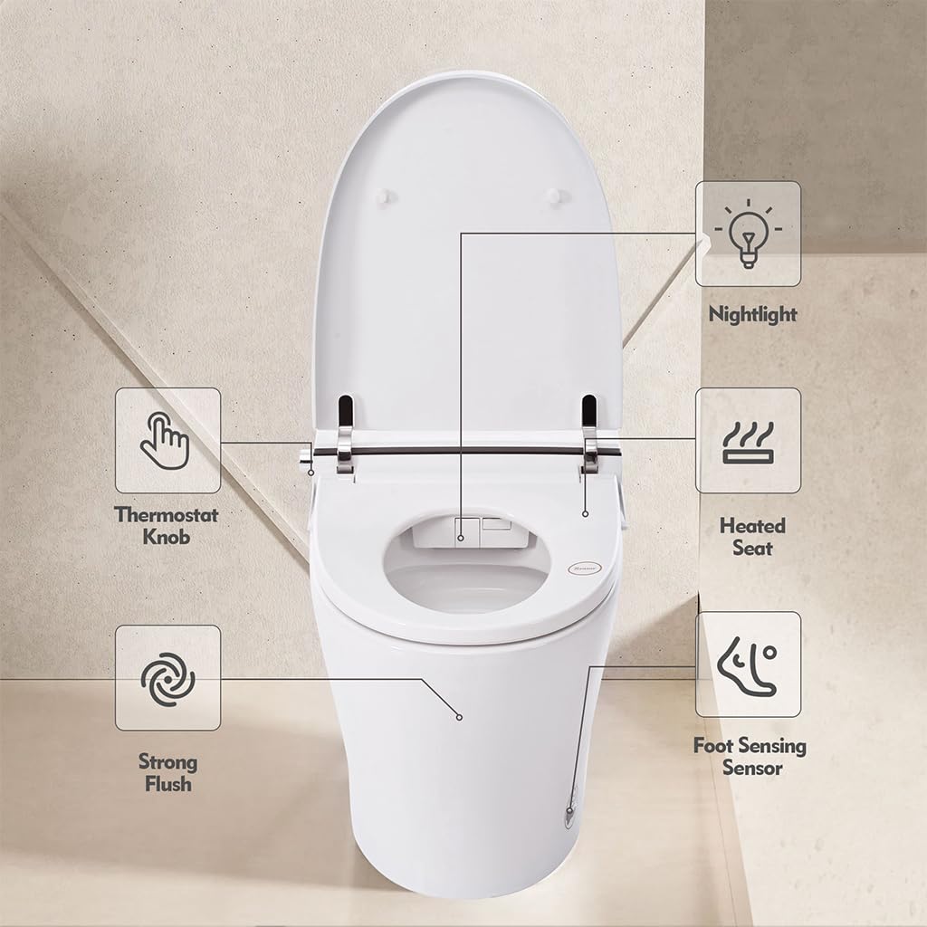 AMZOSS Luxury Smart Toilet, Bidet Toilet with Heated Seat, Foot Sensor Operation and Night Light