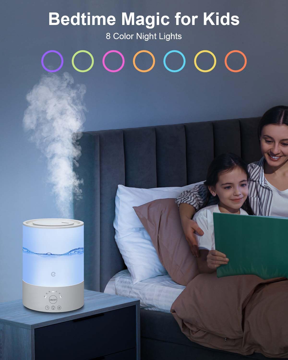 Esemoil Humidifiers for Bedroom, for Large Room, 2.5L Top Fill Cool Mist Humidifiers for Baby, Plants, Smart WiFi Air Humidifier with Diffuser and Nightlight, 28dB, 24H Long Runtime, Work with Alexa