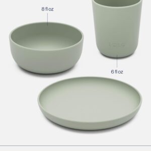 Lalo Big Bites Kids Dinnerware Full Set - Dishwasher Safe, BPA Free, Kids Tableware Set - Includes Stackable Bowl, Plate, Utensils & Cup - 7 Pieces - Sage