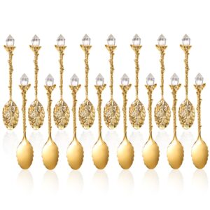 covzoe 16 pieces retro spoon, crystal alloy coffee spoons, vintage carved decorative gold dessert spoons for cafe bar, tableware home office party supplies