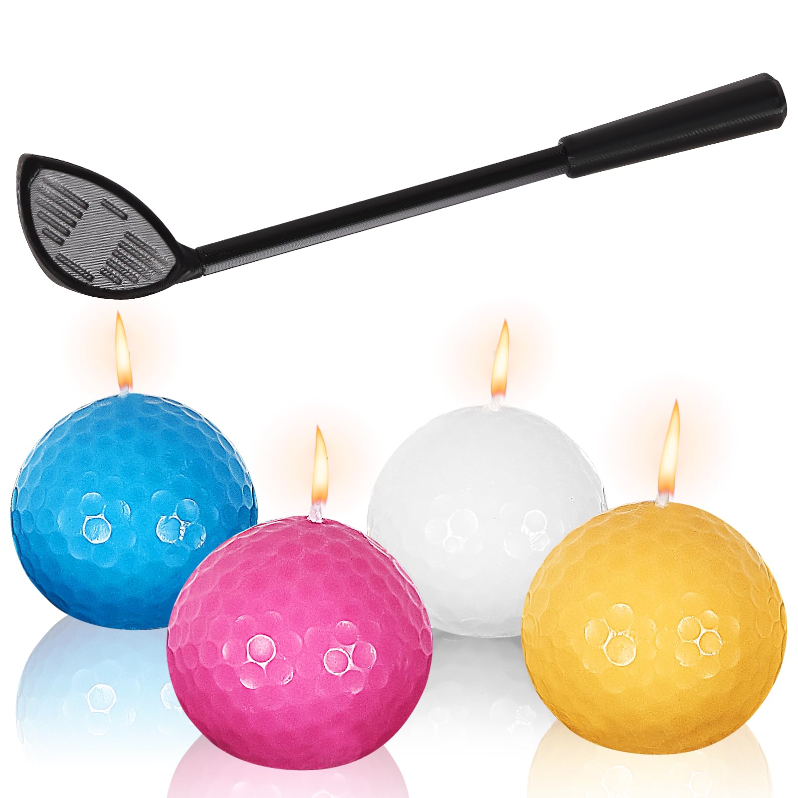 DHUJBFF 5 Pcs Golf Birthday Party Decorations, Golf Ball Birthday Candles for Cake - Funny Cake Candles, Round Candles, Cake Decorating, Happy Birthday Decorations (4PC Candles, 1 Golf Club)