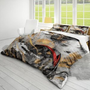 Aimery Beauty of Geisha Duvet Cover and Comforter Set – Artistic Geisha Designs with Traditional Japanese Elements, 100% Microfiber Bedding Set for a Stylish and Cultural Bedroom (Twin (68"x90"),02)