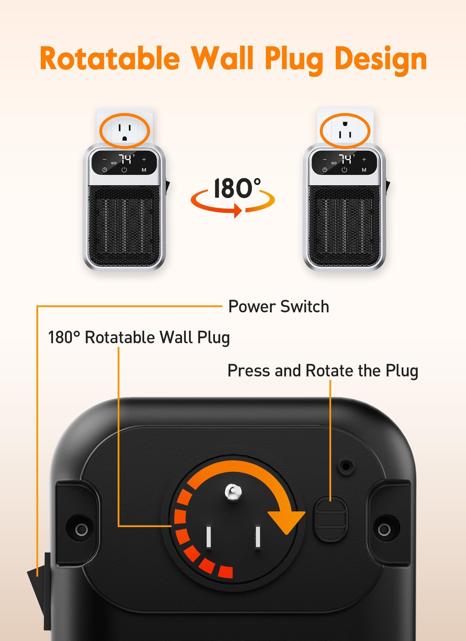 GiveBest 800W Wall Outlet Space Heater with Remote, Small Plug in Electric Heater LED Display with Adjustable Thermostat and Timer for rv and Home Office Bathroom Indoor Use, 2 Pack