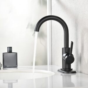 Derengge Bathroom Faucet,Single Handle Bathroom Sink Faucet with Water Supply Line,1 Hole or 3 Hole Lavatory Vantity Faucet with Pop-up Drain,Matte Black Finished,F-1328-MT