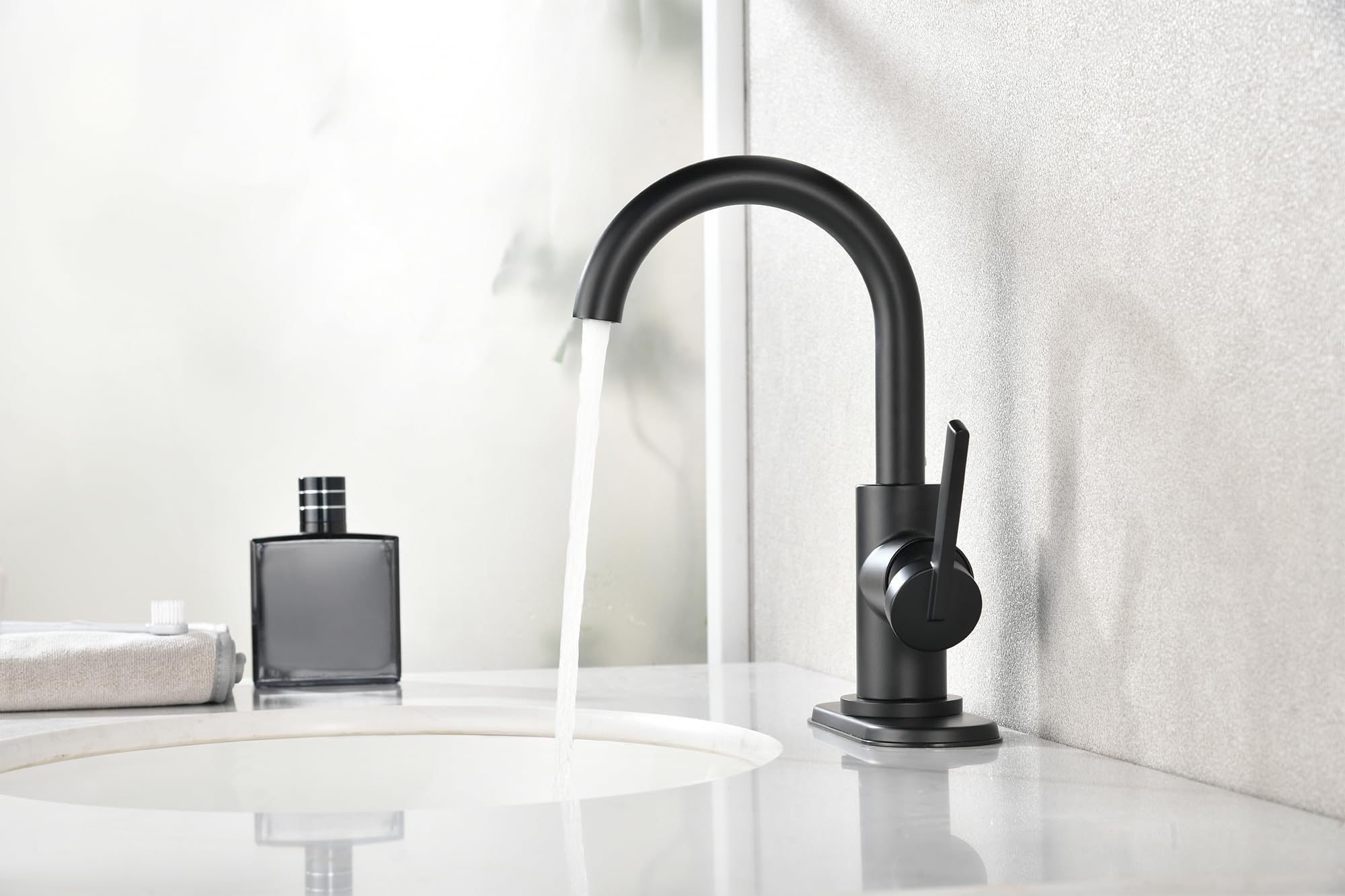 Derengge Bathroom Faucet,Single Handle Bathroom Sink Faucet with Water Supply Line,1 Hole or 3 Hole Lavatory Vantity Faucet with Pop-up Drain,Matte Black Finished,F-1328-MT