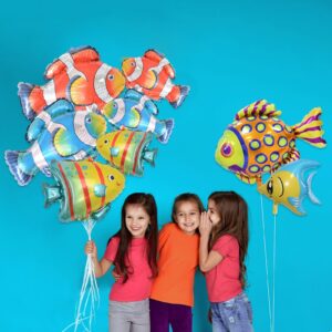 8 Pcs Fish Balloons, Under The Sea Clownfish Tropical Fish Bubble Fish Foil Balloons, Sea Animal Creature Balloons for Baby Shower Under The Sea Ocean Themed Birthday Party Decorations