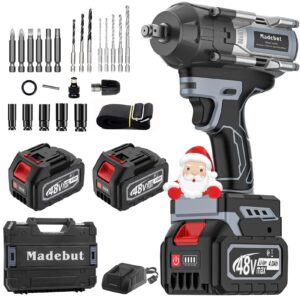 cordless impact wrench,3-speeds cordless impact gun with 2 * 4.0mah, 1000n.m (740ft-lbs) electric impact wrench with 5 sleeves, high torque 1/2 impact wrench, power impact wrenches for home car tyre