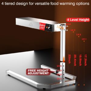 PYY Food Heat Lamp - Adjustable Height Food Warmer with U Shape Base Stand,Commercial Countertop Food Warming Light with Stand for French Fries Electric Heating Radiation,500W Stainless Steel Silver