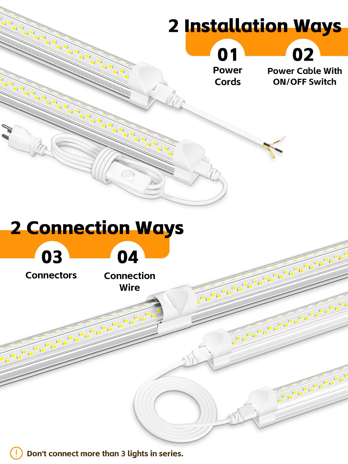 ONLYLUX LED Shop Light 8ft 6000K White 100W, 15000lm Workshop led Light V Shape, Plug and Play, Hanging/Surface Mount Install, 8 Foot led Lights for Garage,10 Pack