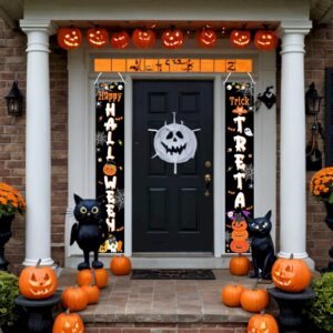 Avezano Halloween Decorations Trick or Treat Happy Halloween Porch Signs Halloween Hanging Banner Door Decorations Outside Indoor