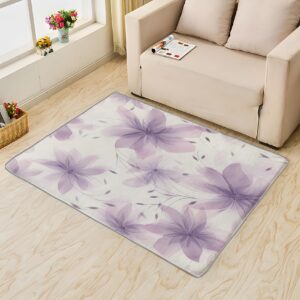 Lavender Floral Rug 5x8 Area Rugs for Bedroom Living Room, Purple Lavender Area Rug, Modern Carpet Machine Washable Non-Slip Large Rug, Soft Low Pile Area Rug, Indoor Decorative Rug f&cz80