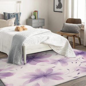 Lavender Floral Rug 5x8 Area Rugs for Bedroom Living Room, Purple Lavender Area Rug, Modern Carpet Machine Washable Non-Slip Large Rug, Soft Low Pile Area Rug, Indoor Decorative Rug f&cz80