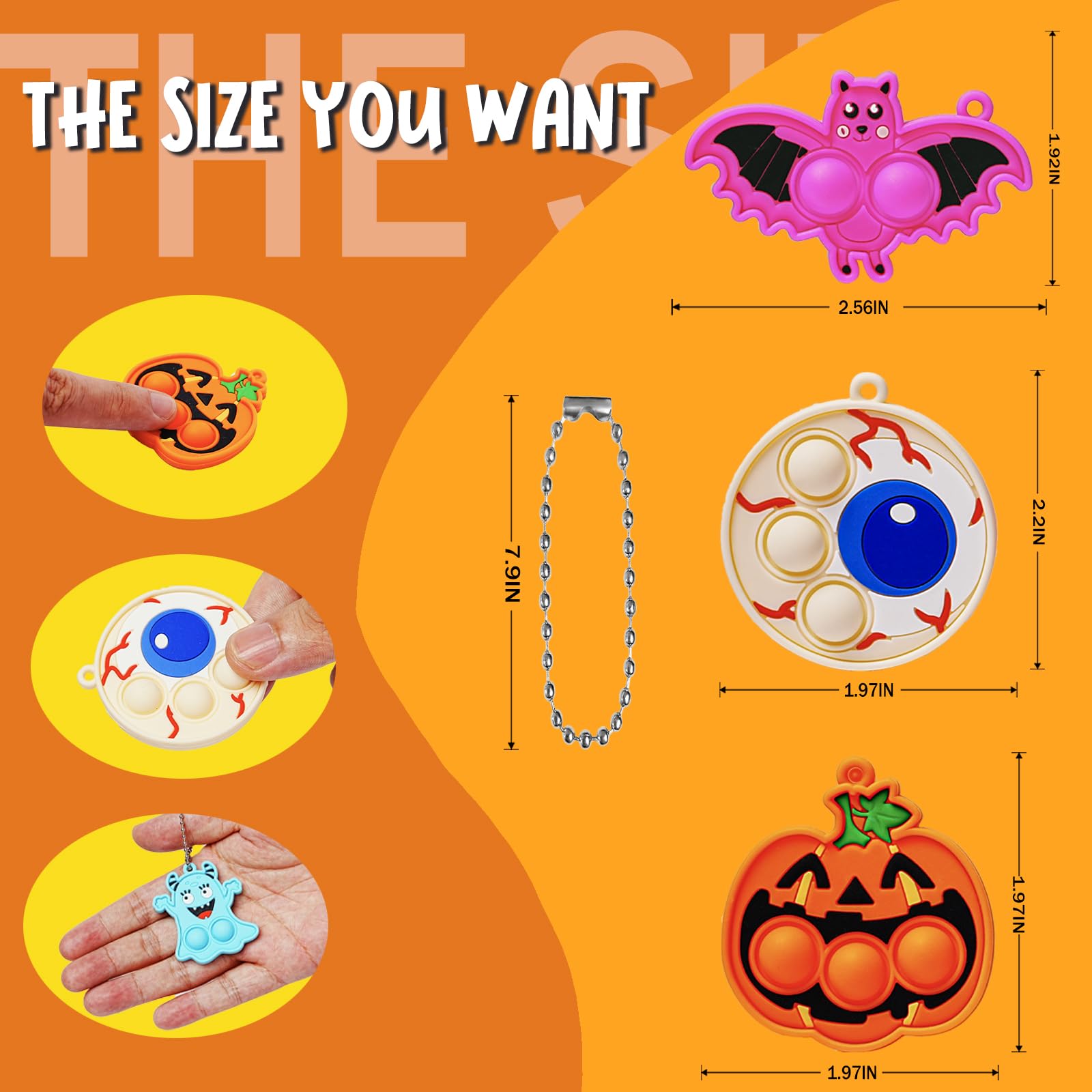 48Pcs Halloween Party Favors, Fidget Toys Bulk Mini Pop Bubbles with Keychain, School Classroom Prizes Box Fidgets Toys for Kids Toddlers Adult, Goodie Bag Stuffers, Treasure Chest box, Halloween Toys