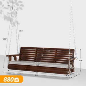 VINGLI 5 FT Outdoor Porch Swing with Frame, Patio Hanging Swing & Stand with Extra Cushions Heavy Duty 880 LBS for Yard, Garden, Pool, Deck, Rustic