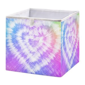 kiryu tie dye colorful-watercolor fabric foldable cube storage bins organizer, collapsible storage bins sturdy with handle for home shelf closet and toys storage,11in