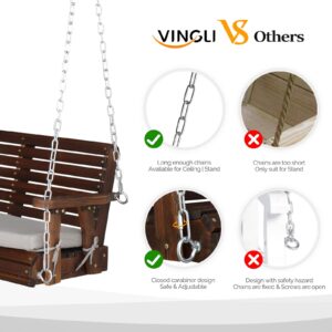 VINGLI 5 FT Outdoor Porch Swing with Frame, Patio Hanging Swing & Stand with Extra Cushions Heavy Duty 880 LBS for Yard, Garden, Pool, Deck, Rustic