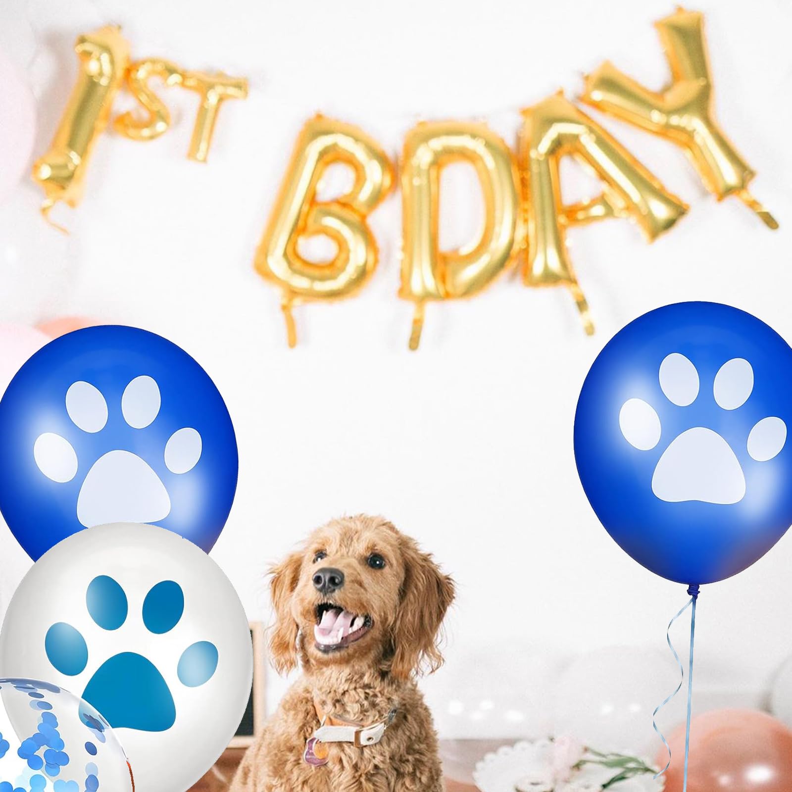 QueCemic Paw Print Balloons Set, 50pcs 12Inch Blue White Paw Print Balloons, Blue Latex Confetti Balloons for Birthday Baby Shower Wedding Graduation Pet Party Decoration