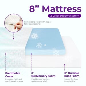 GAESTE 8 Inch Full Cooling Gel Memory Foam Mattress for Cool Sleep Medium Firm CertiPUR-US Certified Mattress in a Box Pressure Relief Removable Cover No Fiberglass (Full, 8 in)