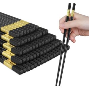 muguning 50 pairs fiberglass chopsticks - reusable bulk chopsticks dishwasher safe, non-slip japanese chinese style chop sticks for sushi cooking eating ( 9.5inch, black & gold)