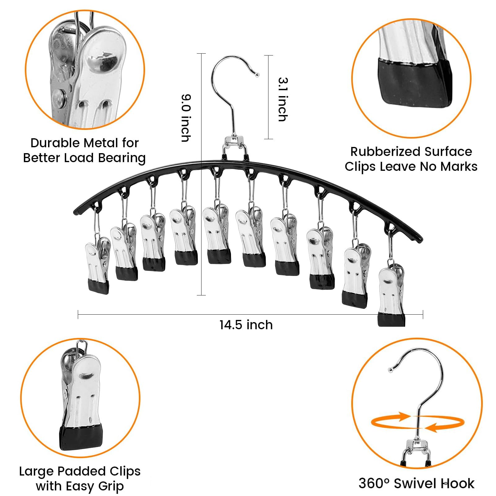 Hendiy Legging Organizer for Closet Rotatable,Pants Hangers with 10 Clips,Upgrade Legging Organizer for Closet，Leggings/Shorts/Jeans/Skirts Pants Hangers Space Saving Closet Organizers and Storage 1pc