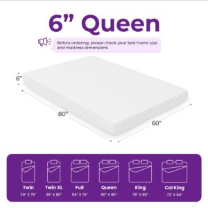 GAESTE 6 Inch Queen Cooling Memory Mattress Medium Firm CertiPUR-US Certified Pressure Relief & Cool Sleep Mattress-in-a-Box Comfort & Supportive Fiberglass Free (Queen, 6 in)