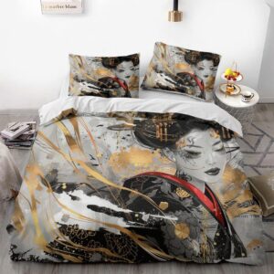 aimery beauty of geisha duvet cover and comforter set – artistic geisha designs with traditional japanese elements, 100% microfiber bedding set for a stylish and cultural bedroom (twin (68"x90"),02)