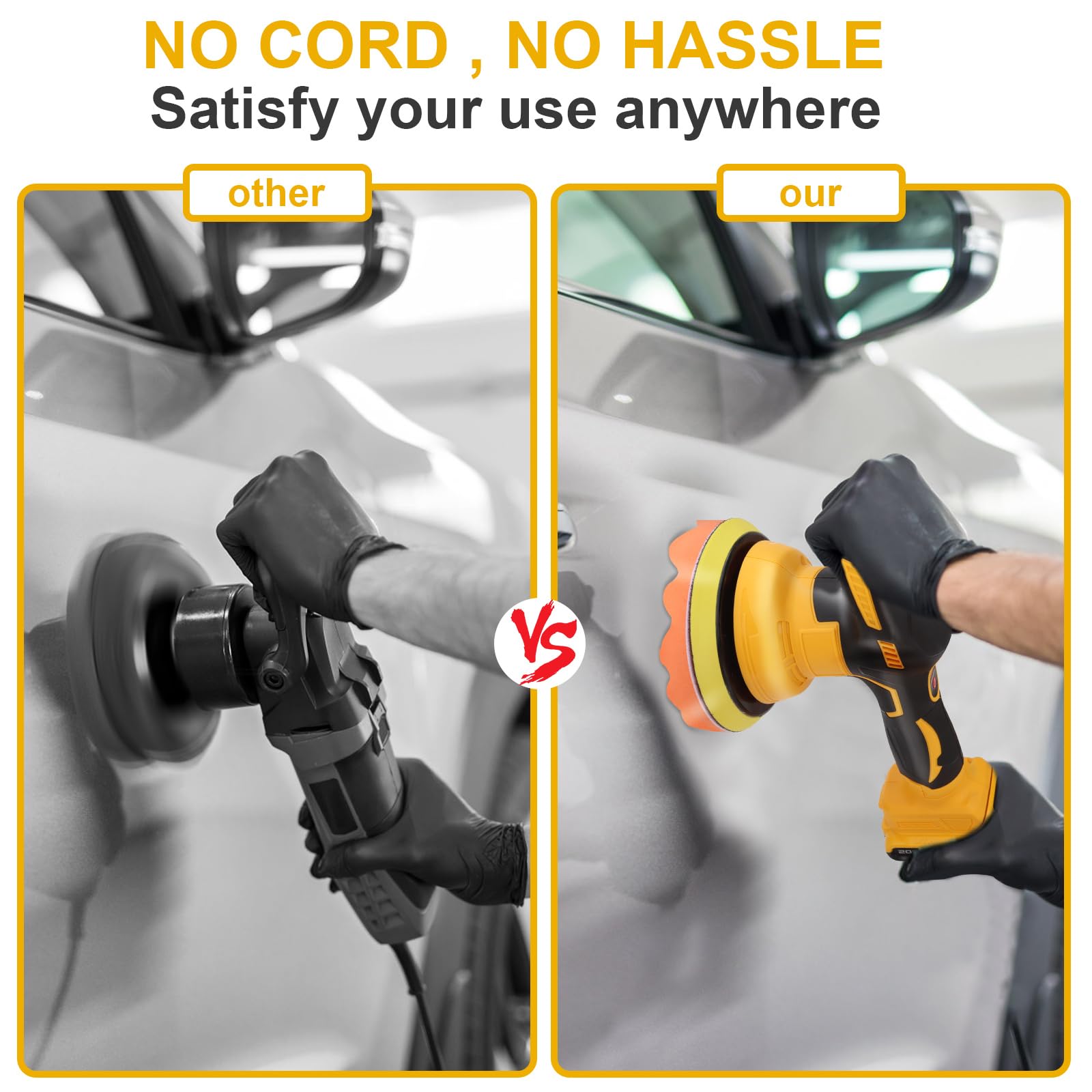 Cordless Polisher for Dewalt 20V Battery,8 Variable Speed Buffer Polisher ,6800RPM for Car/Boat Sanding/Polishing/Waxing(Battery Not Included)